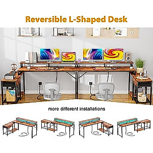 Furologee L Shaped Computer Desk with Drawer, Reversible Corner Desk/83 Long Desk with LED Lights & Power Outlets, Home Office Gaming Table with 2 Shelves and Monitor Stand-(47.2+39.4) in