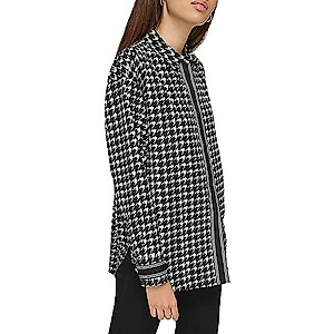 Karl Lagerfeld Paris Women's Oversize Houndstooth Blouse, Black/Soft White
