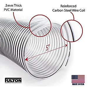 5" x 10' (5 inch diameter by 10 feet long) Ultra-Flex Clear Vue Heavy Duty PVC Dust, Debris and Fume Collection Hose - MADE IN USA!