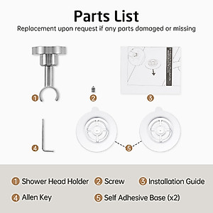 KES Shower Head Holder Wall Mount, 18/8 Stainless Steel Adjustable Handheld Shower Head Holder (21mm-23mm) No Drill Adhesive Metal Shower Head Holder Brushed Finish, C207DF-BS