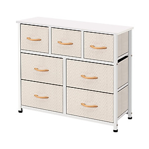 AZL1 Life Concept Storage Organizer 7-Drawer Closet Shelves, Sturdy Steel Frame Marbling Wood Top with Easy Pull Fabric Bins for Clothing, Ivory