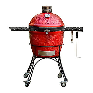 Kamado Joe KJ23RHC Classic Joe II 18-inch Charcoal Grill with Cart and Side Shelves, Blaze Red