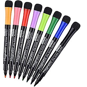 Browill Magnetic Dry Erase Markers, (8 pk) Dealkits Low Odor White Board Markers Whiteboard Markers with Erasers for Kids Teacher Supplies for Classroom Work on White Board, Calender, Fine Tip Point