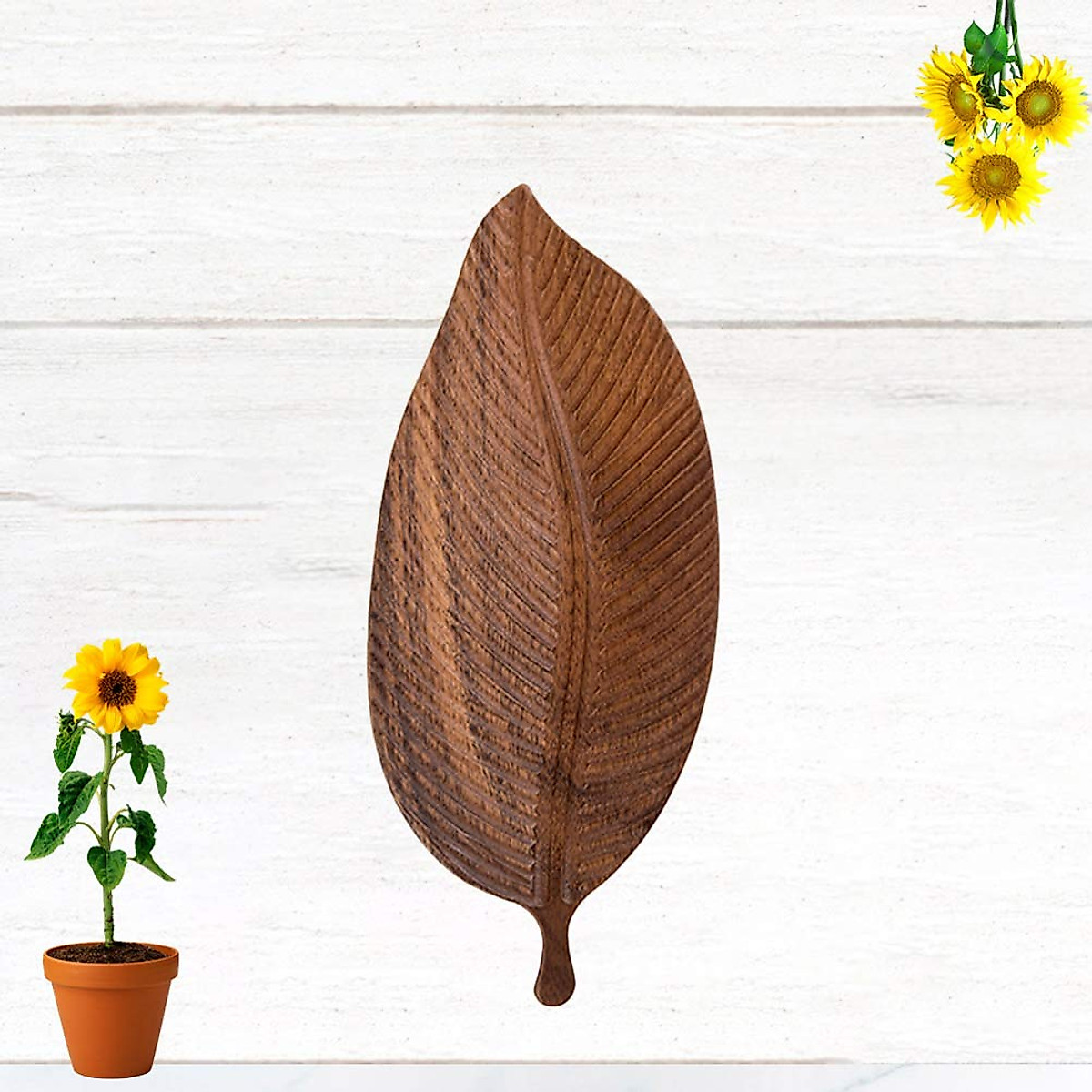 DOITOOL Wood Leaf Plate Hand Carved Salad Snack Plate Dessert Platter Unique Appetizer Serving Tray Fruit Food Dish for Home Restaurant (29.5x12.5cm)