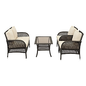 Solaste 4 Pieces Patio Furniture Sets,Patio Conversation Sofa Wicker Chair with Cushion,All-Weather Rattan Sofa for Porch Backyard Outside Garden Lawn Yard,Beige Cushion