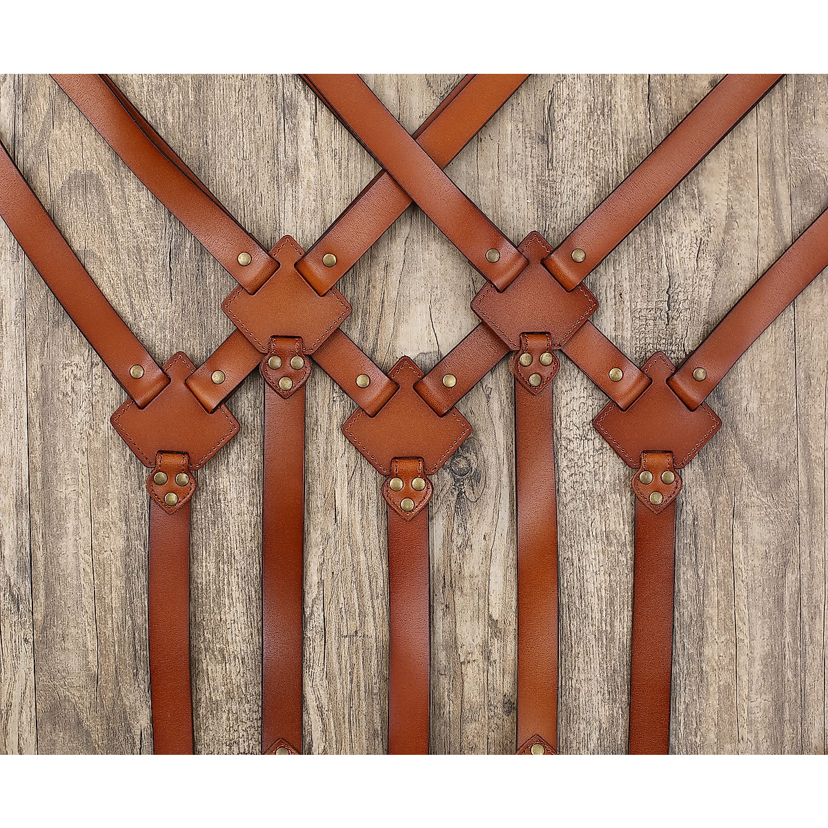 PAHVRION Leather Suspenders For Men 43.7-49.6Inch Y-Back Adjustable Brown Gneuine Leather Suspenders Groomsmen Gift for Wedding