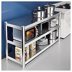 Stainless Steel Workbench Open Shelves Large Space Multifunctional Commercial Preparation Table Brushed Process Easy to Clean Suitable for Kitchen Restaurant Factory Warehouse