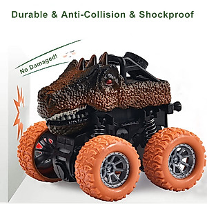 Dinosaur Monster Truck Toys for Boys, 4 Pack Friction Powered Dino Car Toys for Toddlers, Push and Go Inertia Car for Kids, Christmas Birthday Party Favors Gifts for 3 4 5 6 7 8 Years Old Boys Girls