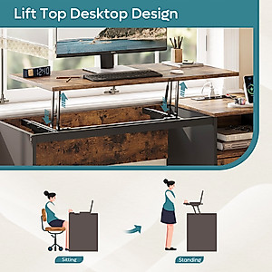 Bestier 60 inch Home Office Desk with Power Outlets, Computer Desk with Drawers, Reversible Desk with File Drawer, Adjustable Height Desk with Storage for Home Office, Brown