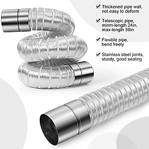 Pellet Stove Vent Pipe Kit, Pellet Stove Fresh Airs Intake Kit, Pellet Stove Exhaust Pipe Kit Includes 2"x59" Aluminum Flexible Pipe, Protective Screen and 2 Screw Clamps