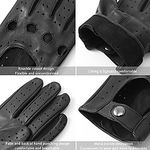 Harssidanzar Mens Lambskin Leather Driving Gloves Unlined Touchscreen GM026,Black,Size L