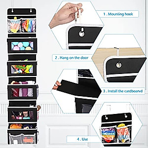 Meirenda Over the Door Hanging Organizer with 5 Large Clear Window Nursery Closet Baby Wall Mount Hanging Door Organizer Storage for Bedroom, Bathroom, Kitchen, Closet and Dorm with 19 Pockets (Black)