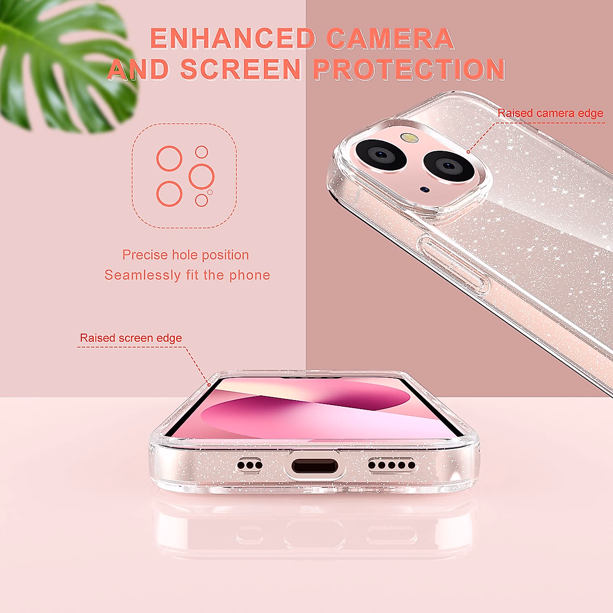 KSWOUS Sparkly Glitter Case for iPhone 13 Mini 5.4 Inch with Screen Protector[2 Pack] + Camera Lens Protector[2 Pack], Soft Protective Clear Cases for Women Girls Cute Shockproof Bling Phone Cover