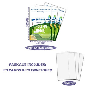 1st Golf Birthday Party Invitation, Hole in One Themed Fill-In Invites, 20 Invitations With Envelopes for Men & Women (4" X 6"), Adults Golf Party Favors Decorations and Supplies -52