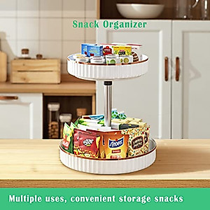 LAWBALA 2 Tier Lazy Susan Organizer,Rotating Spice Rack Organizer for Countertop Table Cabinet,Fruit Basket for Kitchen Counter,Spinning Condiment Rack,Snack Spinner (White)