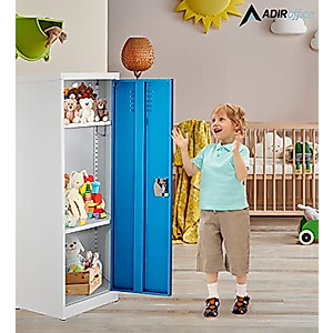 AdirOffice Kids Steel Metal Storage Locker - for Home & School - with Key & Hanging Rods (48 in 1 Door, Blue)