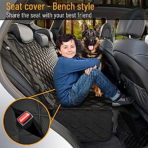Active Pets Back Seat Cover for Dogs - Standard Dog Hammock for Car w/Mesh Window - Non-Slip, Waterproof Back Seat Protector for Travel - Black