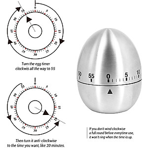 Egg Kitchen Timer Stainless Steel Metal Mechanical Cooking Timer 60 Minute Silver for Kids Cooking Tools