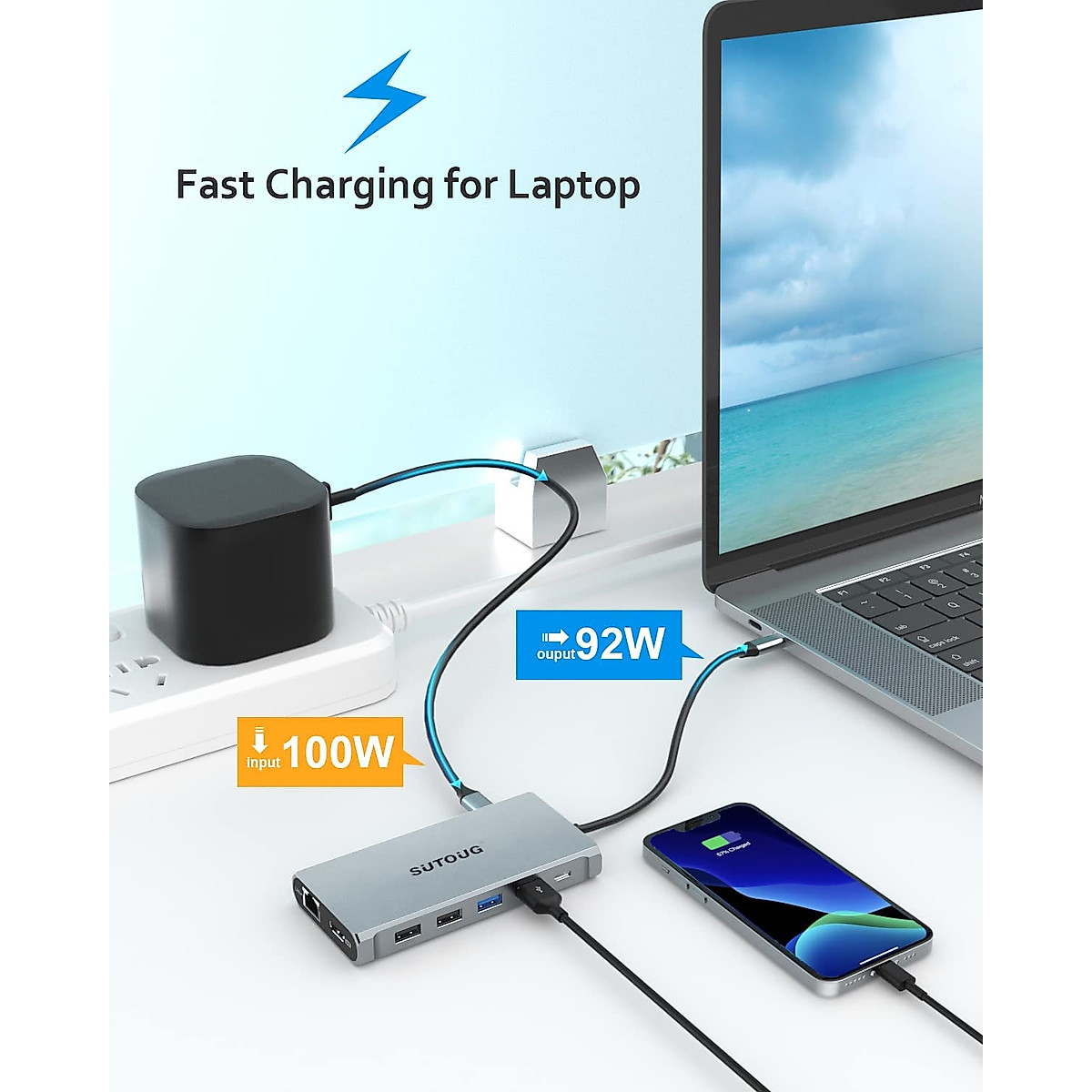 SUTOUG 12 in 1 USB C Hub, Docking Station, Triple Displays Laptop Docking Station for MacBook Pro and Windows(2 HDMI, DP, 100W PD, SD/TF Card Reader, 3 USB 3.0 Ports), MAC OS only Support Mirror Mode