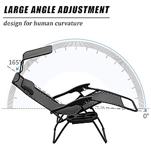 Vnewone Zero Gravity Folding Outdoor Anti Reclining Lounge Deck Foldable Yard with Pillow Cup Holder and Canopy, Black