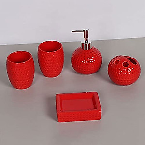 COMEONE Bathroom Accessories, 5Piece Bathroom Accessories Set, Bathroom Set Features, Soap Dispenser, Toothbrush Holder, Tumbler & Soap Dish - Bath Gift Set,Red