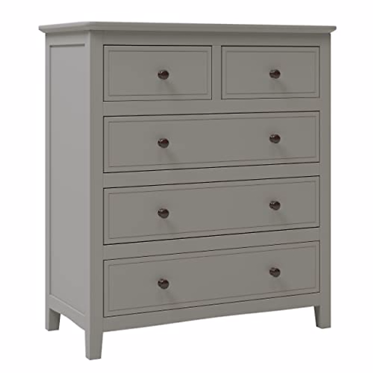Harper & Bright Designs Modern 5 Drawers Dresser for Bedroom, Solid Wood Chest of Drawers with Nickel Hooded Pulls, Storage Cabinet with Tapered Wood Legs for Living Room Hallway Entryway,Gray