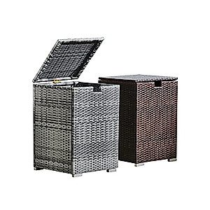 Teamson Home Outdoor Patio Wicker Fire Pit Gas Tank Storage Hideaway Cover Side Table for Standard 20 lbs Propane Stove, Gray