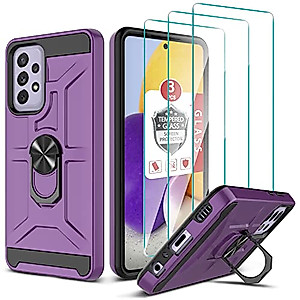 Samsung Galaxy A52S Case, Galaxy A52 4G/5G Case with 3X Tempered Glass Screen Protector, Built-in Ring Kickstand and Magnetic Car Mount Shockproof Dropproof Military Grade Armor Rugged Case, Purple