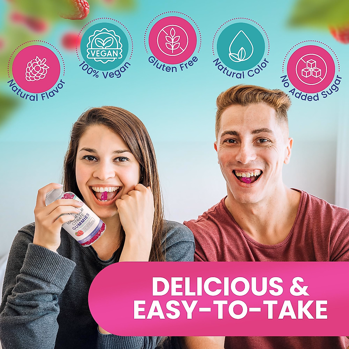 Sugar Free Magnesium Gummies - Calming Anti-Stress Gummies, Magnesium Supplement to Support Stress Relief, Sleep, Heart Health, Nerves, Muscles and Bones, Kids, Adults, Vegan, High Absorption, Non-GMO