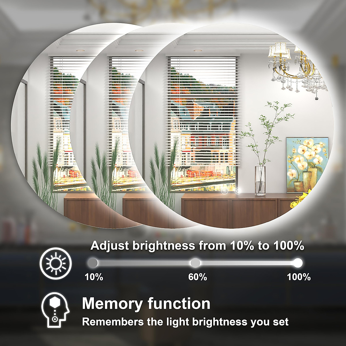 JSneijder 2-Piece LED Bathroom Mirror 36 Inch Backlit Round Mirror & 28x36 Inch Rectangular Framed Mirror, Wall Mounted Dimmable Anti-Fog