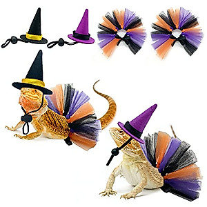 Vehomy 4Pcs Halloween Bearded Dragon Witch Costume Bearded Dragon Witch Hats Tutu Skirts Lizard Witch Outfit Small Pet Halloween Witch Costume for Chick Hamster Bird Parrot Bearded Dragon