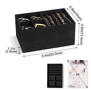 ProCase Stackable Jewelry Organizer Trays for Drawers, Jewelry Drawer Inserts Container Display Case Storage for Earring Necklace Rings Bracelet with Removable Dividers -Allblack, 4 Layers