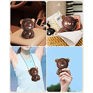 wegte Bear Fan, Portable Neck Fan, Cute Handheld Fan, Rechargeable Battery Powered Fan, 2 Speed Wind, Bladeless Design, Exquisite Appearance, Gift for Kids Girls Women, Brown