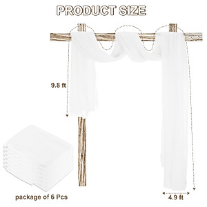 MECCANIXITY Wedding Arch Drape Fabric, 9.8ft x 4.9ft White Chiffon Fabric Drapery Backdrop Curtain Panels for Wedding Ceremony Reception Decoration Pack of 6
