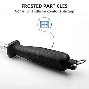 SIHUUU Carbon Steel Black Knife Sharpening Steel with Hanging Holes,10 Inch