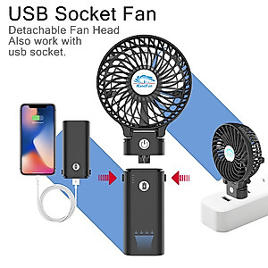 HandFan 10400mAh Handheld Fan With Double Portable Charger, Rechargeable Personal Hand Fan, Foldable Mini Electric Fan, Battery Operated Cooling Fan for Travel Beach Outdoors Indoors(Clear Blade)