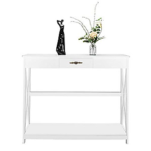 Bonnlo White Entryway Table with Drawer and Shelf, Slim Console Tables with Storage, Farmhouse Sofa Tables for Living Room, Hallways, Foyer, 39.4”W x 11.8”D x 31.7”H