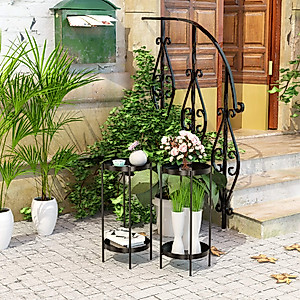 OVICAR Plant Stand Indoor Outdoor - Flower Pot Holder Metal Plant Rack Organizer , 2 Tiers Tall Planter Display Storage Shelf For Home Garden Patio Bathroom Office Living Room Balcony Corner(Black)