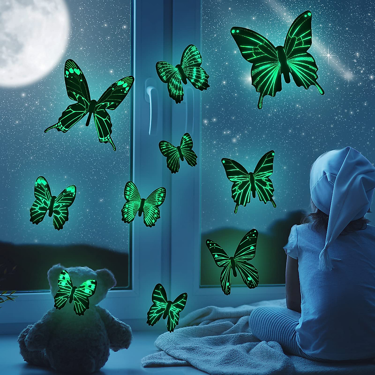 96 Pieces Butterfly Wall Decals Glow in The Dark Butterflies Decor for Ceiling Adhesive Removable 3D Luminous Mural Stickers for Kid Bedroom Nursery Living Room Home Garden Decoration, Multi Colors