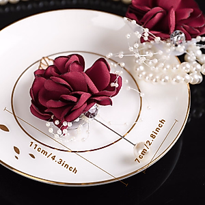 Yerpkefey Wrist Corsage and Boutonniere Set, 2 Wine Red Rose Wrist Corsages for Bridesmaids Flower Girl, Wedding Party for Prom Photo Shoot Bridal