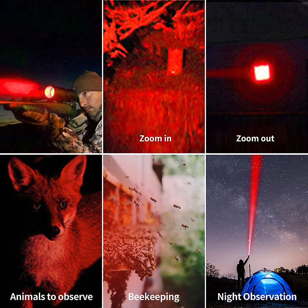 YZYOE Rechargeable red Light Flashlight，Tactical Flashlights， 2 in 1 White Lights and LED Red Hunting Light，2 Modes, Coon Hunting Lights， Detector,Night Observation, Astronomy, Aviation.