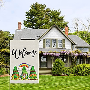 BOTB LIHM St Patricks Day Garden Flag Welcome Gnomes Lucky Clover 12×18 Inch Vertical Double Sided Small Yard Flag Spring Holiday Garden Outdoor Decorations