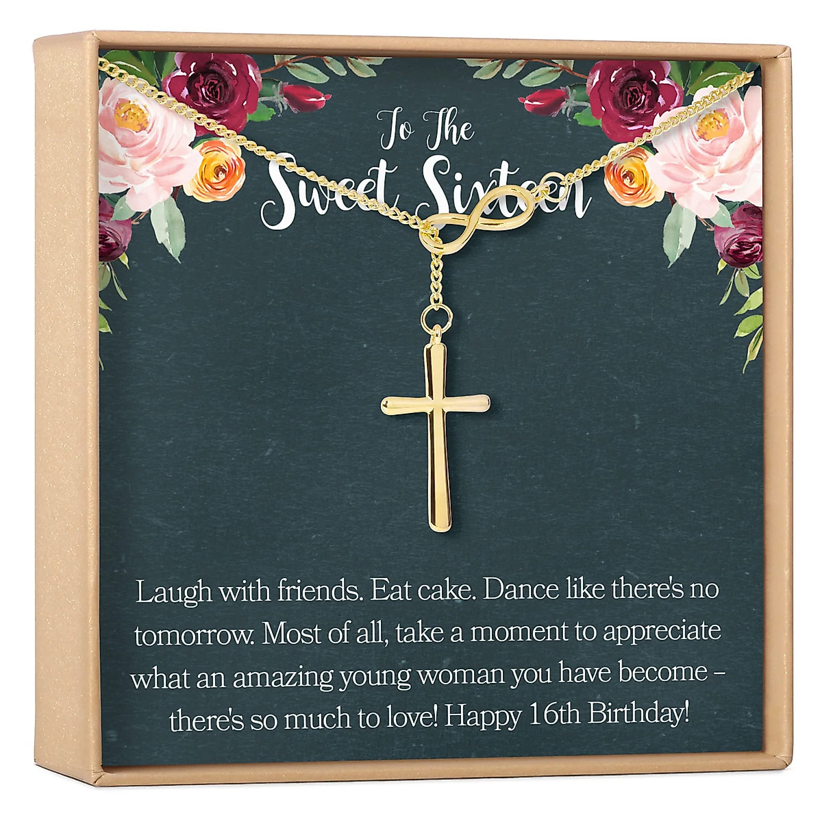 Dear Ava Infinity Sweet Sixteen Necklace | Gift for Girls and Teenager | Modern Jewelry Pendant with Heartfelt Card | Sterling Silver Gifts for 16th Birthday Necklaces Gold