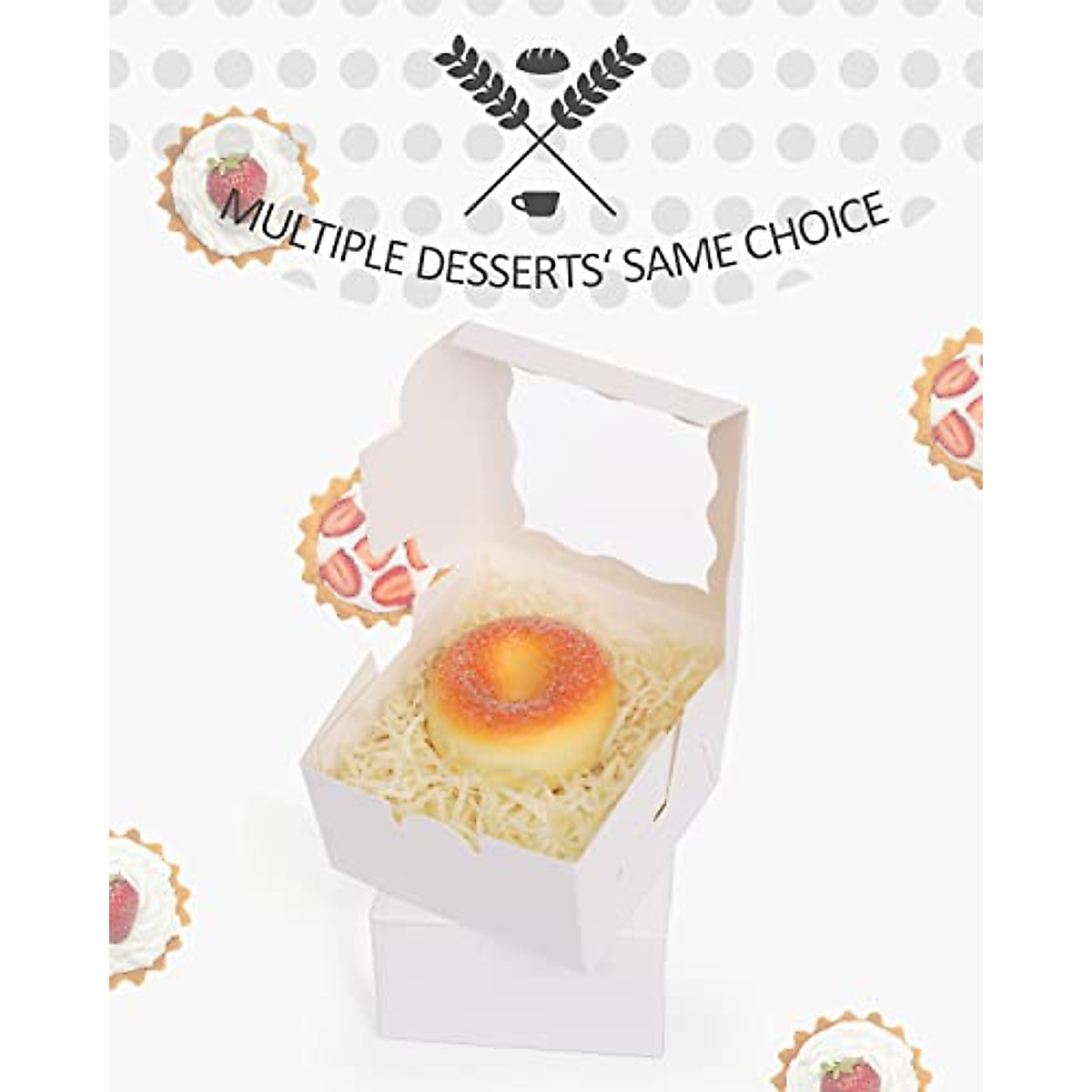 qiqee Bakery Box with Window 4x4x2.5 4*4*2.5inch/100Packs White Macaron Boxes Small Donut Pastry Boxes for Party Mini Cookie Boxes(5 Diferent Gift Include)