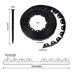 Worth Garden 30 ft. No Dig Landscape Edging (50PCS Spikes Included) Black Plastic Edging Roll Kit - 1.5'' Height Edge for Garden Lawn Border Driveway Path Divider - Easy to Install