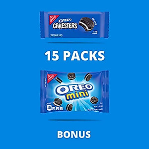 OREO Cakesters Soft Snack Cakes, 3 - 5 Count Packs (15 Total Snack Packs) + Bonus OREO Mini Cookie Snack Pack