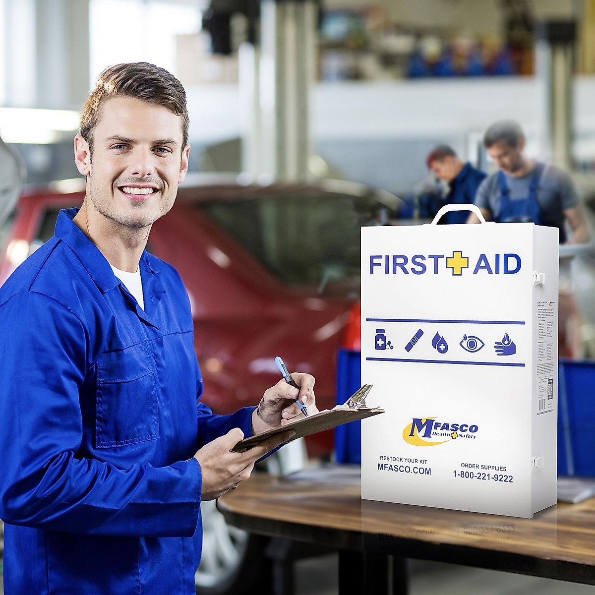 MFASCO Commercial First Aid Kit - Large 520 Piece, Metal First Aid Box for Businesses, Wall Mount First Aid Cabinet with 4 Shelf Refill, 2021 ANSI/OSHA Compliant, Ideal for Office Use - No Medications