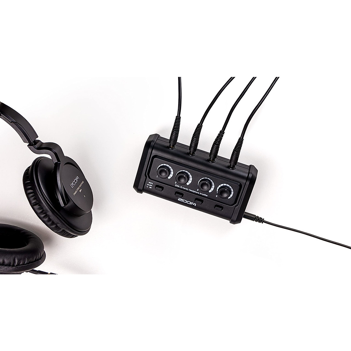 Zoom ZHA-4 Handy 4-Channel, Battery-Powered Headphone Amplifier with Volume & Mute Functionality, Portable, for Podcasting, Music, Productions, and More