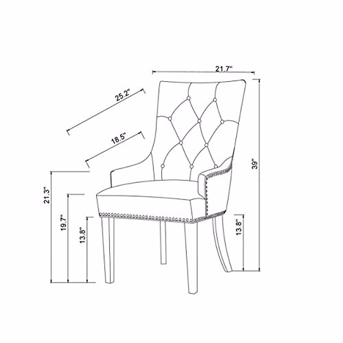 Iconic Home Cadence Dining Side Chair Button Tufted PU Leather Velvet Polished Brass Nailheads Espresso Finished Wooden Legs, Navy – White, Modern Transitional