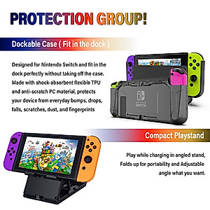 Deruitu Switch Accessories Bundle Compatible with Nintendo Switch, Kit with Carrying Case, Screen Protector, Compact Playstand, Game Case, Joystick Cap, Charging Dock,Steering Wheel, (18 in 1)